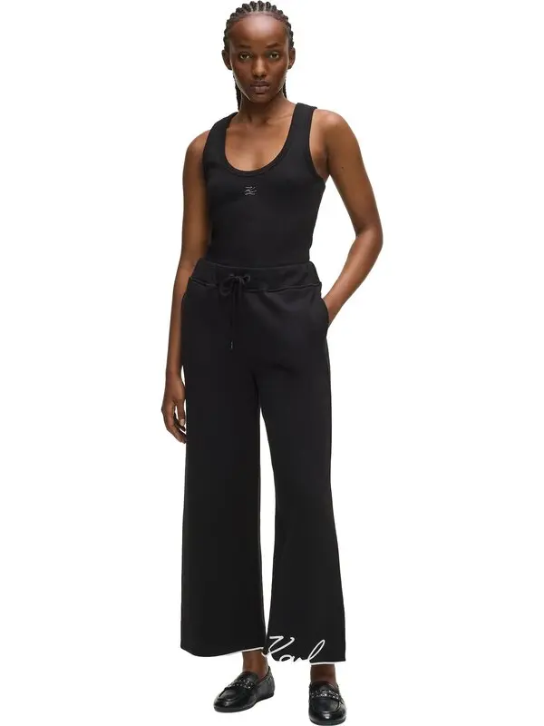 Karl Lagerfeld Signature Hem Relaxed Wide-leg Sweatpants - Black