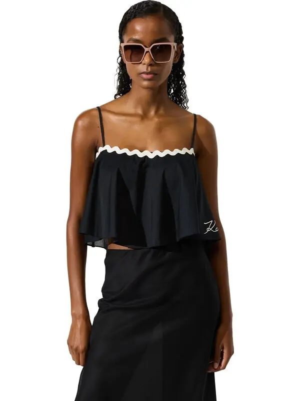 Karl Lagerfeld Scallop Beach Cropped Top - Black