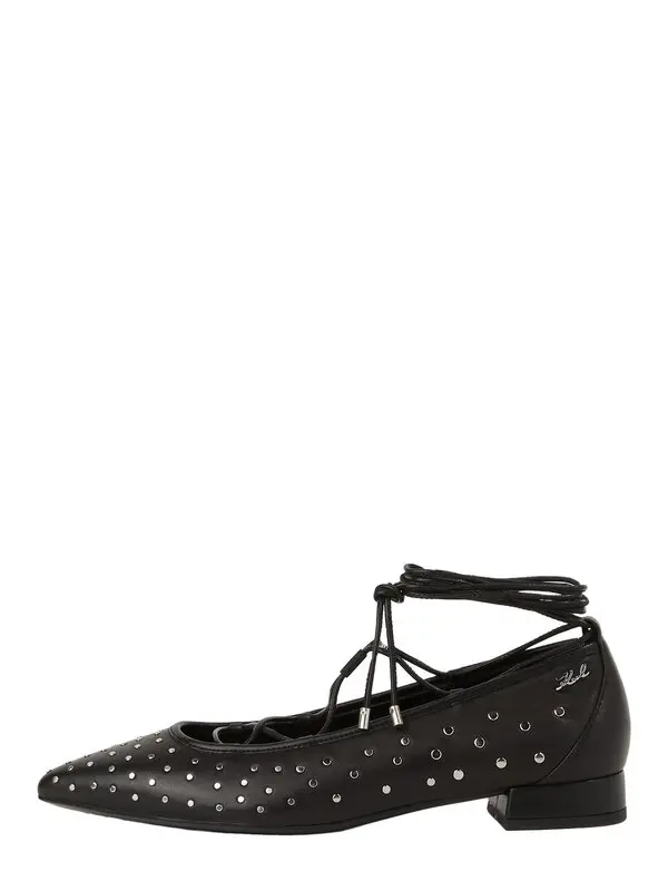 Karl Lagerfeld Kerrie Ballerina Lace Flats With Stud Embellishments - Black/silver