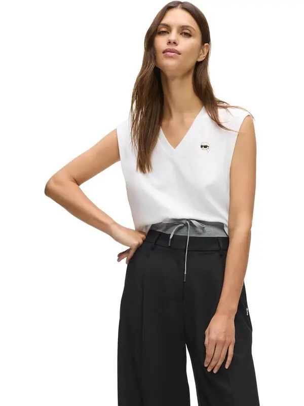 Karl Lagerfeld Ikon V-neck Tank Top In Organic Cotton - White