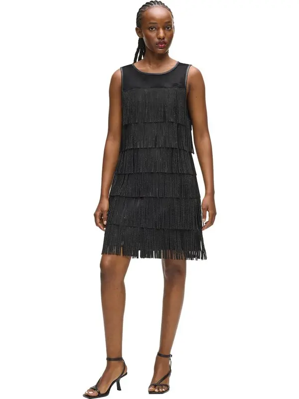 Karl Lagerfeld Sleeveless Faux-leather Fringe Dress - Black