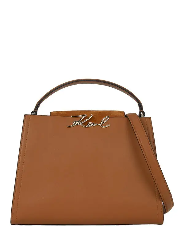 Karl Lagerfeld K/signature Suede Top Handle Bag - Dark Tan