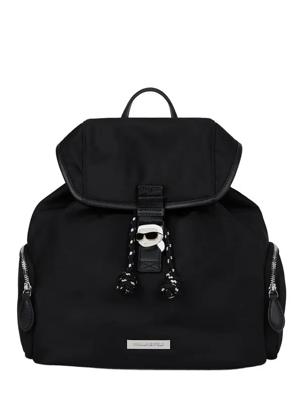 Karl Lagerfeld Ikon Nylon Small Flap Backpack - Black