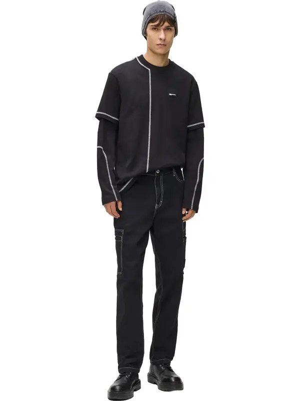 KL JEANS Jeans Contrast Stitch Cargo Pants - Black