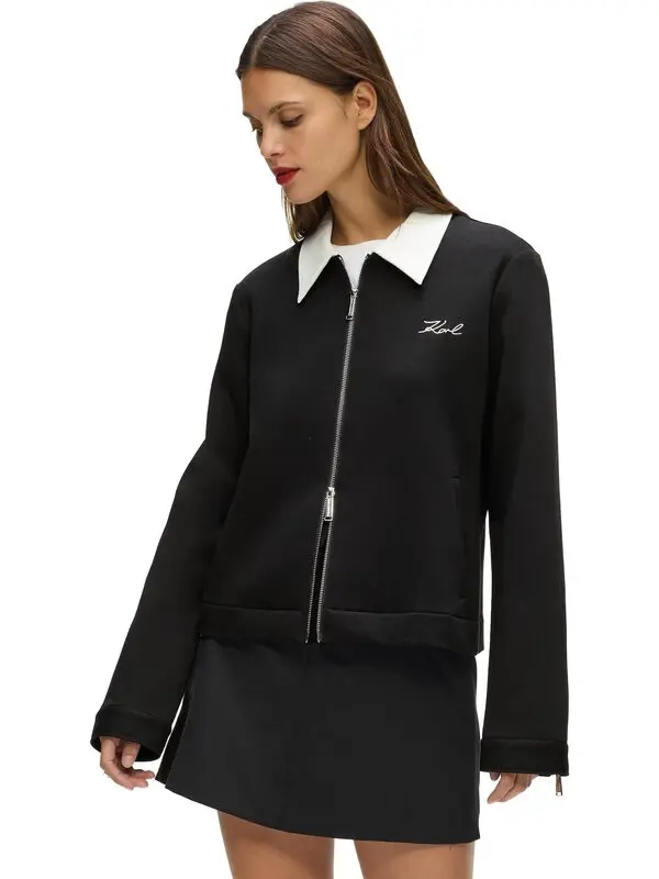 Karl Lagerfeld Signature Logo Zip-up Sweatshirt - White/black