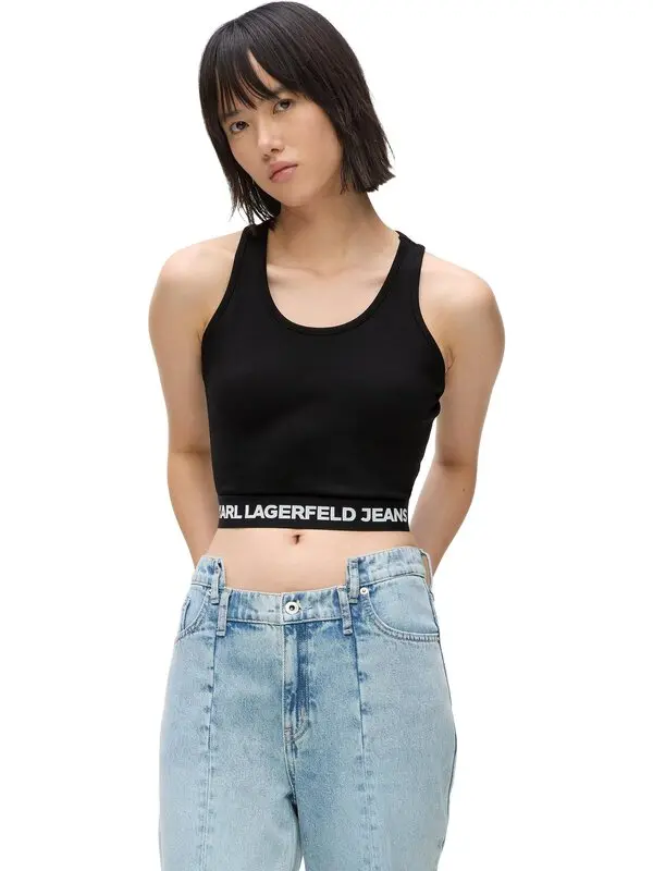 KL JEANS Jeans Logo Tape Cropped Tank Top - Black
