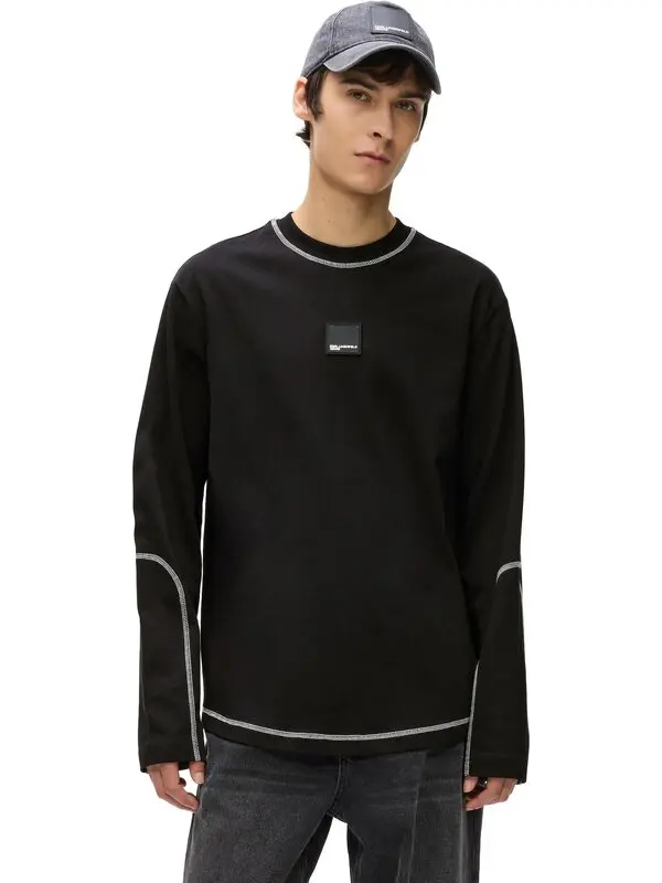 KL JEANS Jeans Contrast Stitch Long-sleeved T-shirt - Black