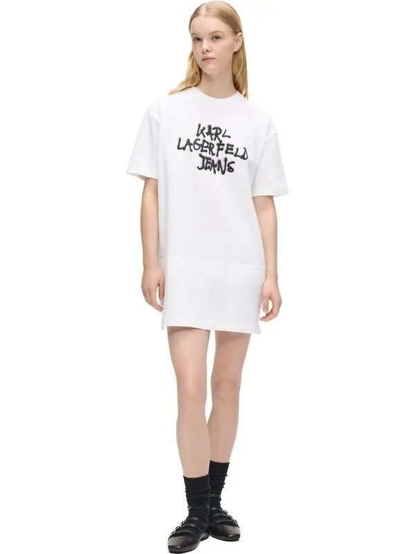 KL JEANS Jeans Graffiti Logo T-shirt Dress - White