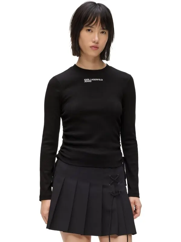KL JEANS Jeans Ribbed Ruched Long Sleeve Top - Black
