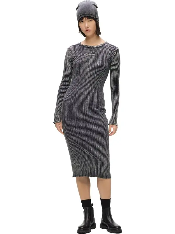 KL JEANS Jeans Ribbed Long-sleeve Midi Dress - Washed Black