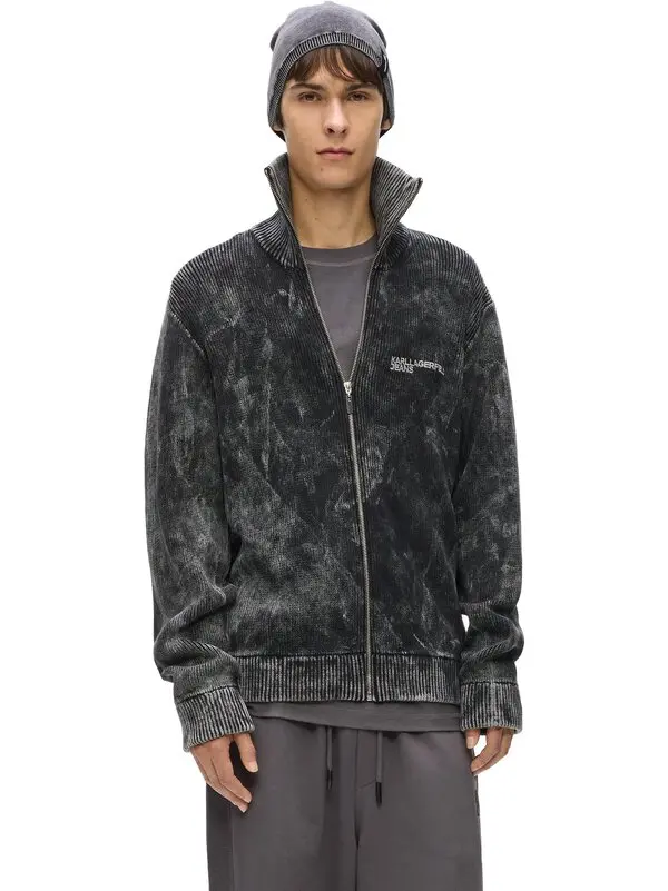 KL JEANS Jeans Washed Ribbed Zip-up Sweater - Washed Black