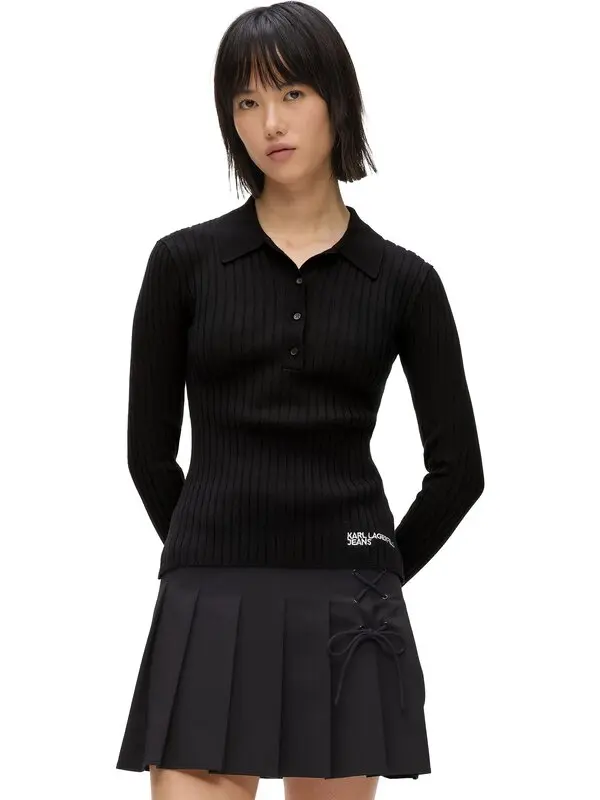 KL JEANS Jeans Long-sleeved Knitted Polo Shirt - Black