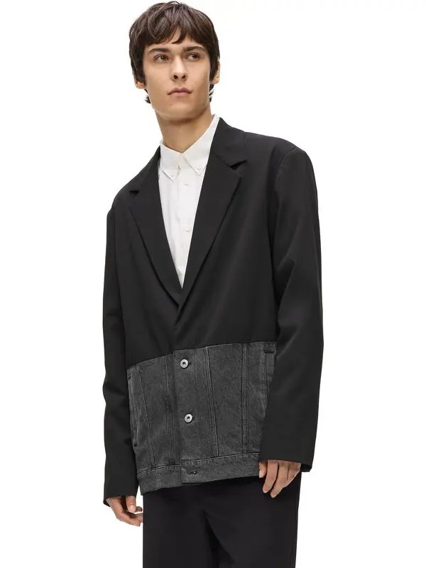 KL JEANS Jeans Denim Panel Double-breasted Blazer - Washed Black-black