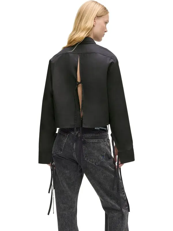 KL JEANS Jeans Cropped Tie Back Shirt In Organic Cotton - Washed Black