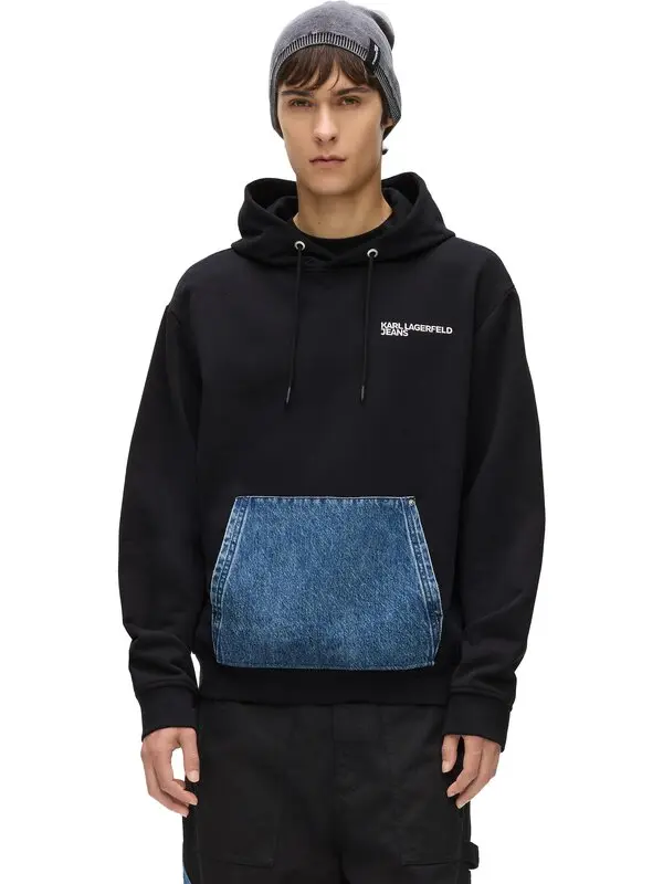 KL JEANS Jeans Organic Cotton Hoodie With Denim Pocket - Black