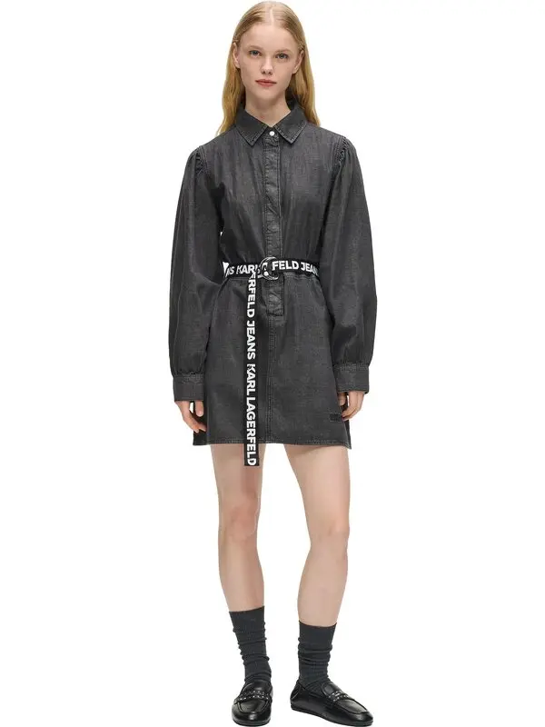 KL JEANS Belted Denim Shirt Dress - Washed Black