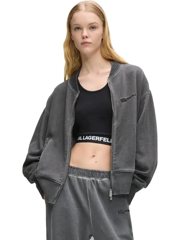 KL JEANS Jeans Washed Zip-up Bomber Sweatshirt - Magnet