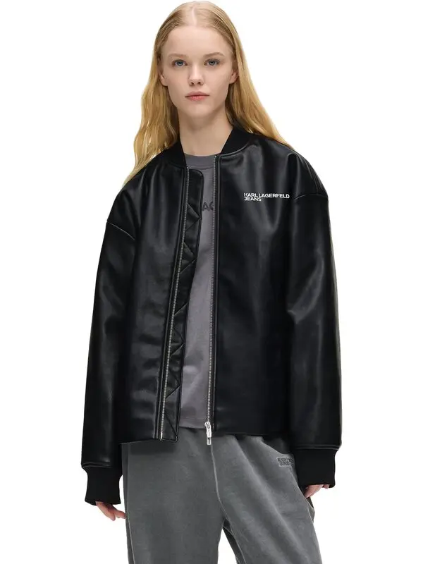 KL JEANS Jeans Faux Leather Bomber Jacket - Black