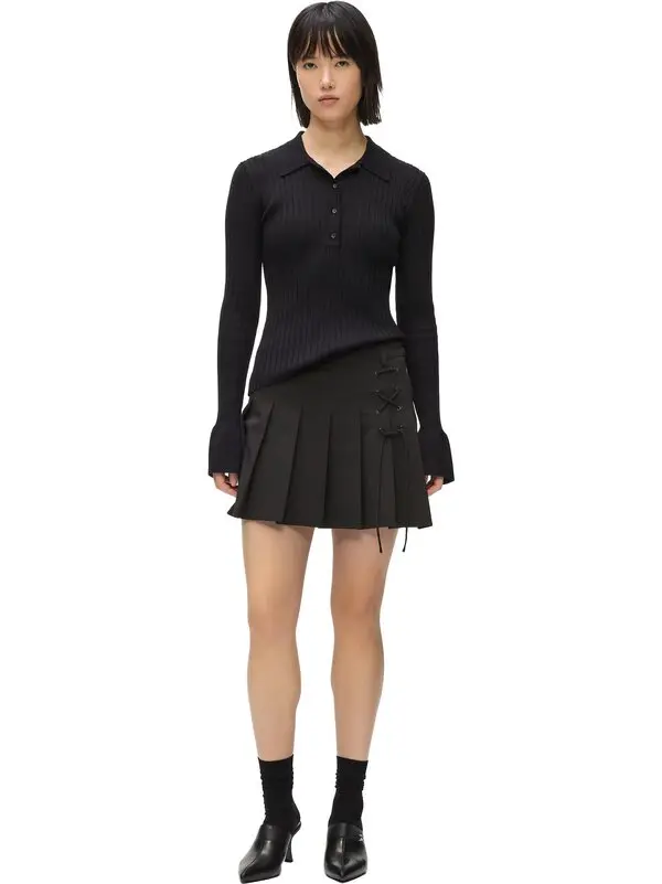 KL JEANS Pleated Mini Skirt With Tie Detail - Black