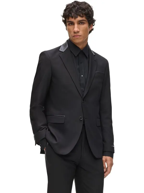 Karl Lagerfeld Faux-leather Detail Blazer - Black
