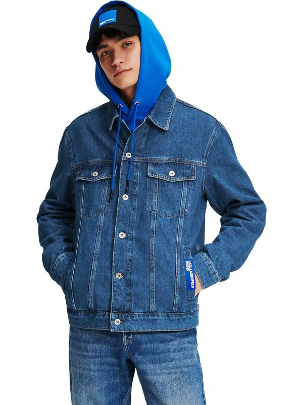 Karl Lagerfeld Regular-fit Organic Cotton Denim Jacket - Washed Mid Blue