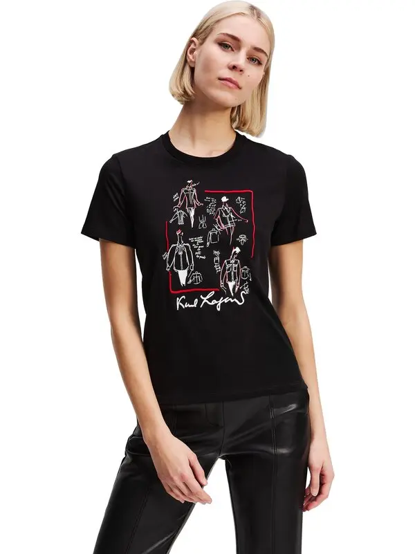 Karl Lagerfeld Organic Cotton T-shirt With Archive Graphic - Black