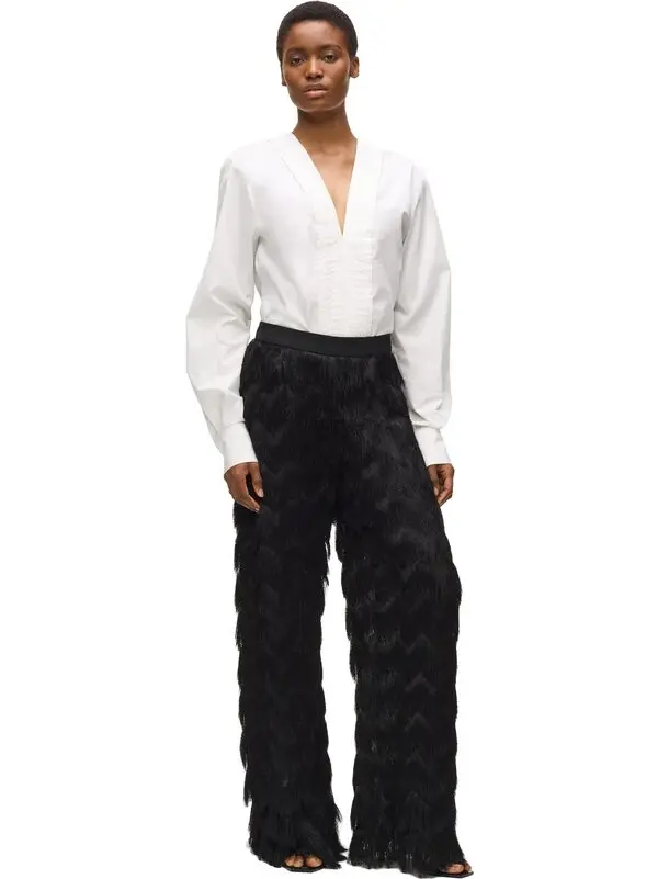 Karl Lagerfeld V-neck Shirt With Balloon Sleeves And Pleated Front - White