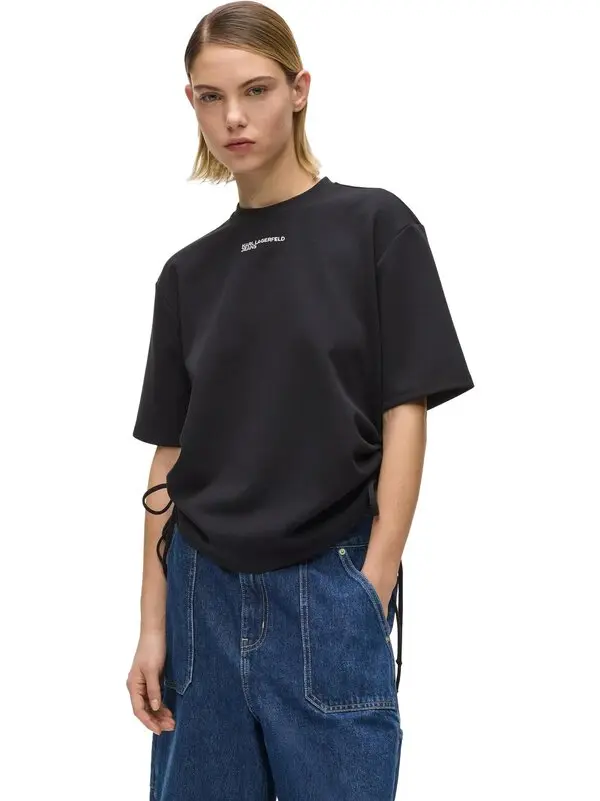 KL JEANS Jeans Tie Detail Ruched T-shirt - Black
