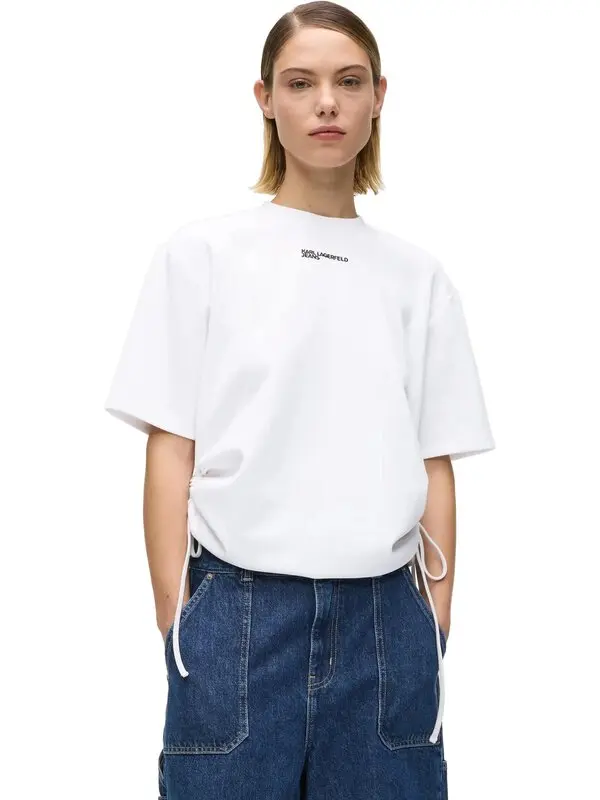 KL JEANS Jeans Tie Detail Ruched T-shirt - White