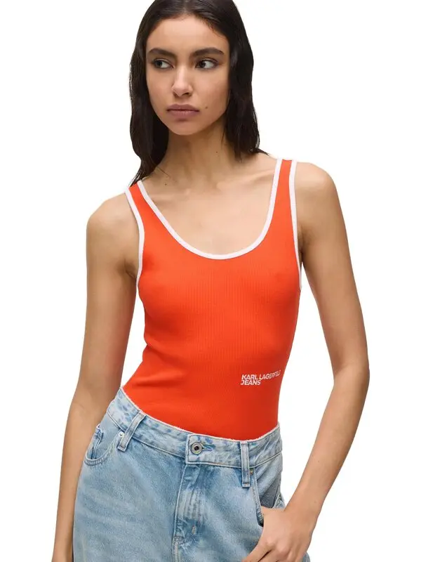 KL JEANS Jeans Ribbed Bodysuit With Contrasting Piping And Embroidered Logo - Grenadine