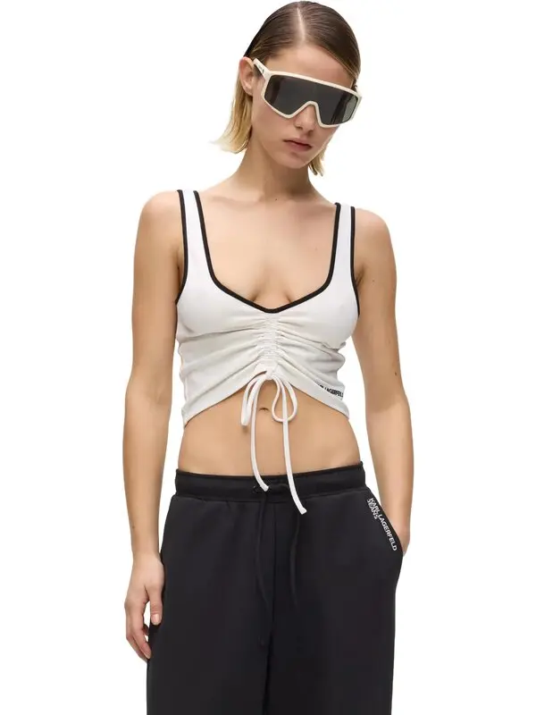 KL JEANS Jeans V-neck Ruched Tank Top - White