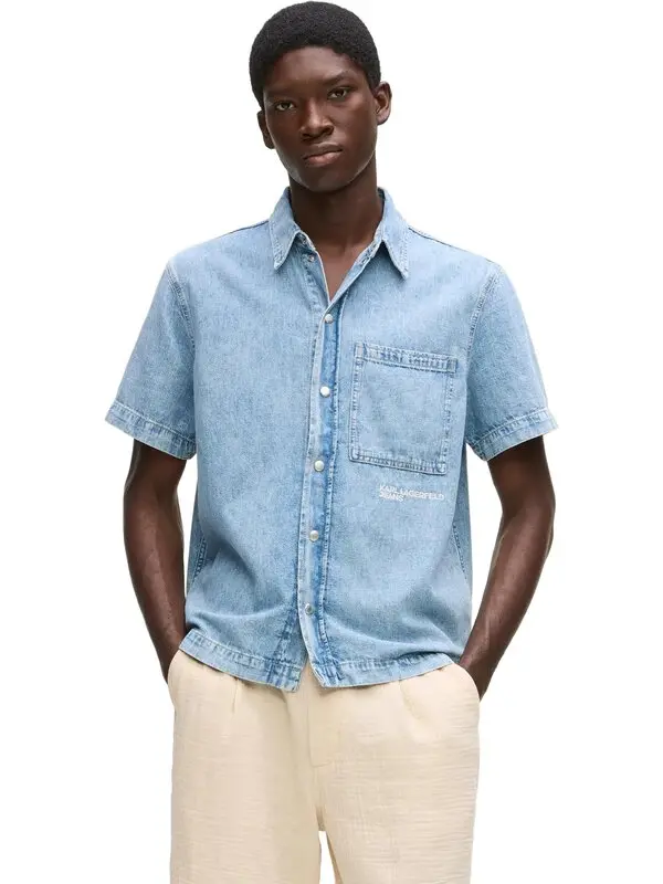 KL JEANS Short-sleeved Denim Shirt - Light Blue
