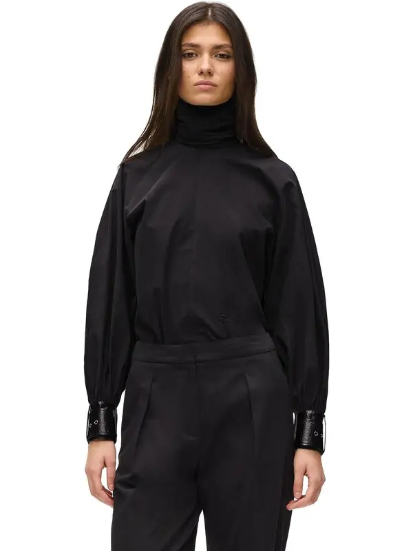 Karl Lagerfeld Balloon Sleeve Blouse With Patent Cuffs - Black