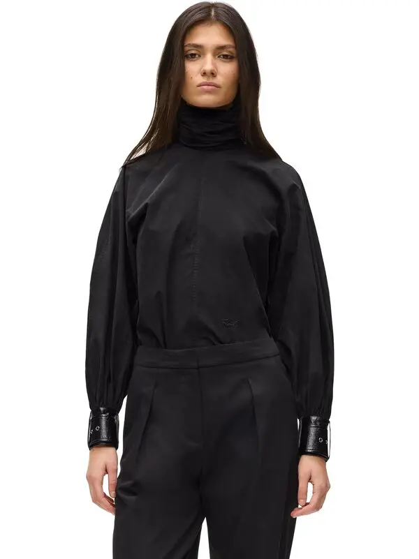 Karl Lagerfeld Balloon Sleeve Blouse With Patent Cuffs - Black
