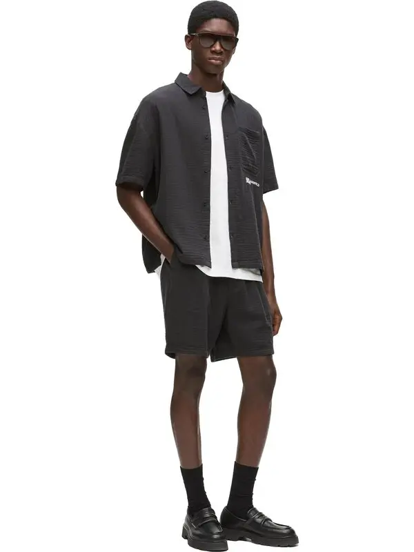KL JEANS Crinkled Cotton Shorts - Black
