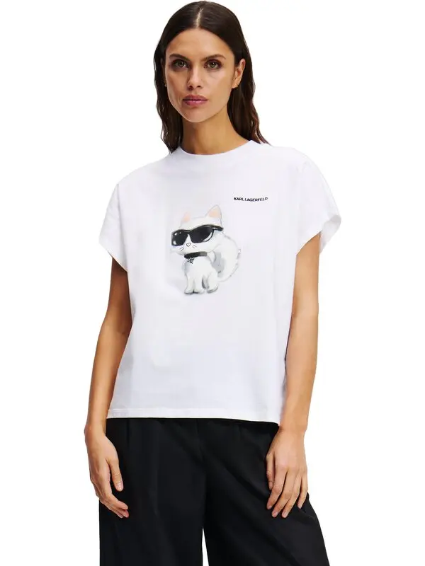 Karl Lagerfeld Ikon Choupette Organic Cotton T-shirt - White