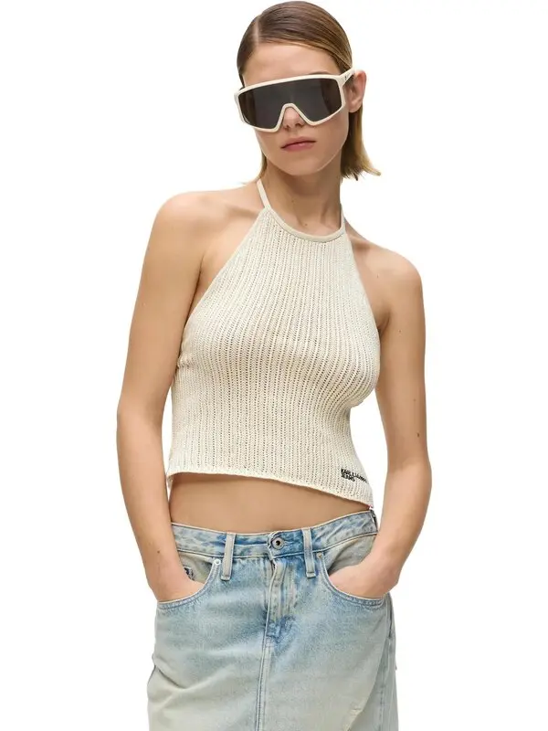 KL JEANS Jeans Rib-knit Halterneck Top - Whitecap Grey