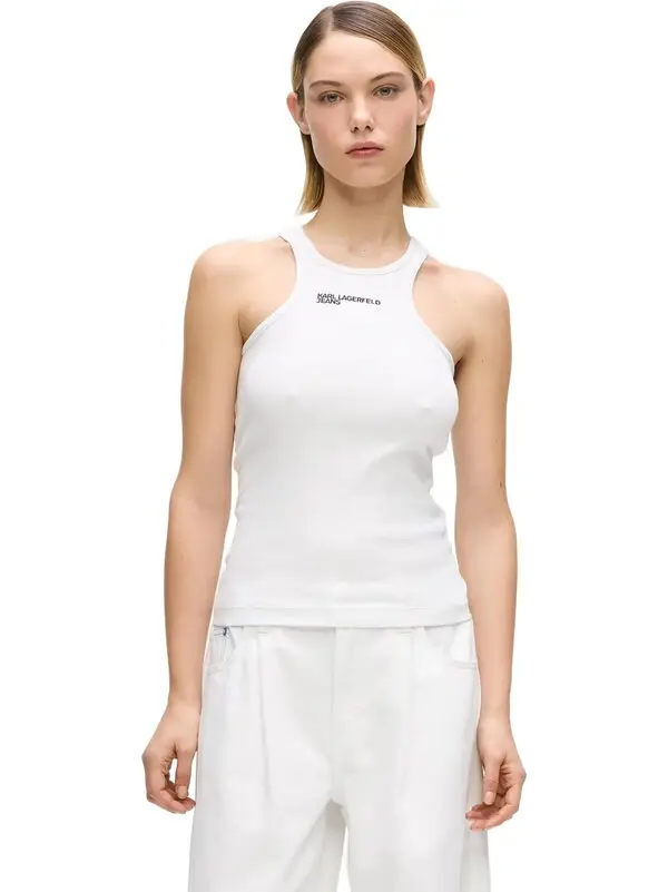 KL JEANS Jeans Ribbed Logo Racerback Tank Top - White