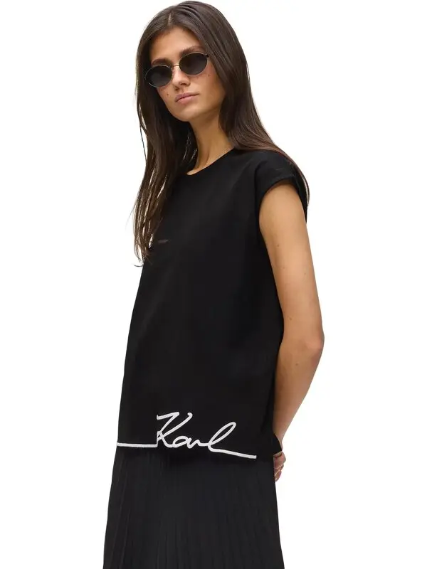 Karl Lagerfeld Signature Embroidery Tank Top - Black