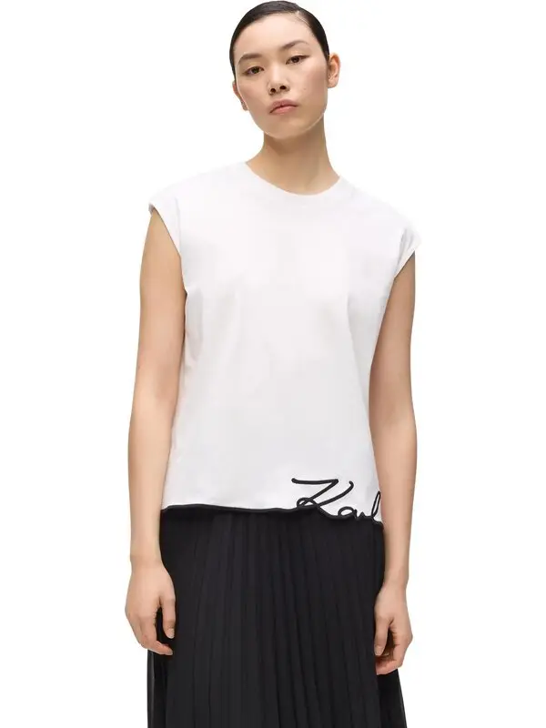 Karl Lagerfeld Signature Embroidery Tank Top - White