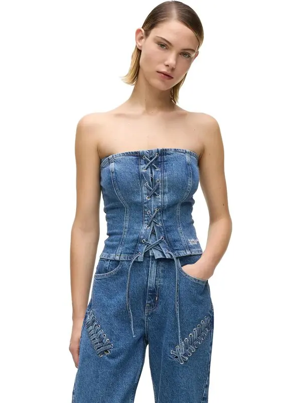 KL JEANS Jeans Denim Lace-up Bustier - Stone Blue