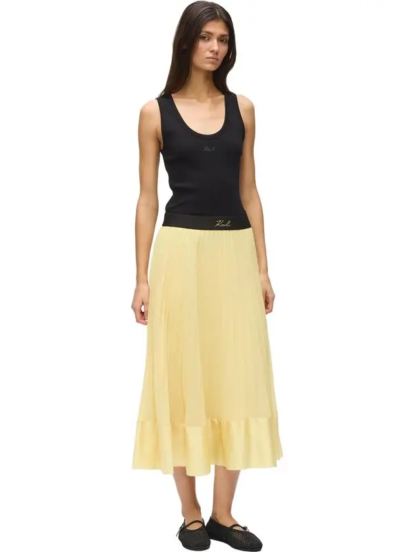 Karl Lagerfeld Satin Pleated Midi Skirt - Sunlight