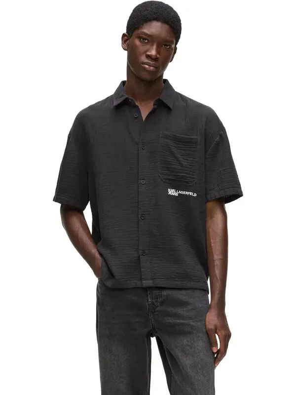 KL JEANS Short-sleeved Crinkled Shirt - Black