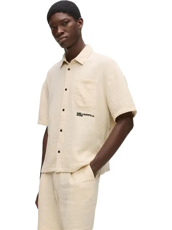 Karl Lagerfeld Short-sleeved Crinkled Shirt - Whitecap Grey