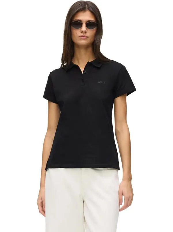 Karl Lagerfeld Slim Fit Organic Cotton Piqué Polo Shirt - Black