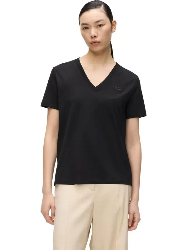 Karl Lagerfeld Signature V-neck T-shirt - Black