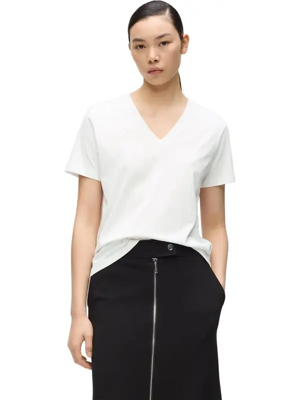 Karl Lagerfeld Signature V-neck T-shirt In Organic Cotton - White