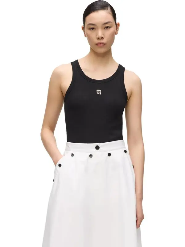 Karl Lagerfeld Ribbed Ikon Tank Top - Black