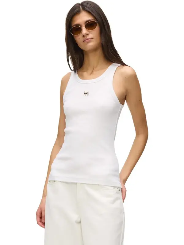 Karl Lagerfeld Ribbed Ikon Tank Top - White