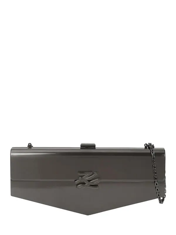 Karl Lagerfeld Studio Autograph Clutch Bag In Polished Resin - Silver